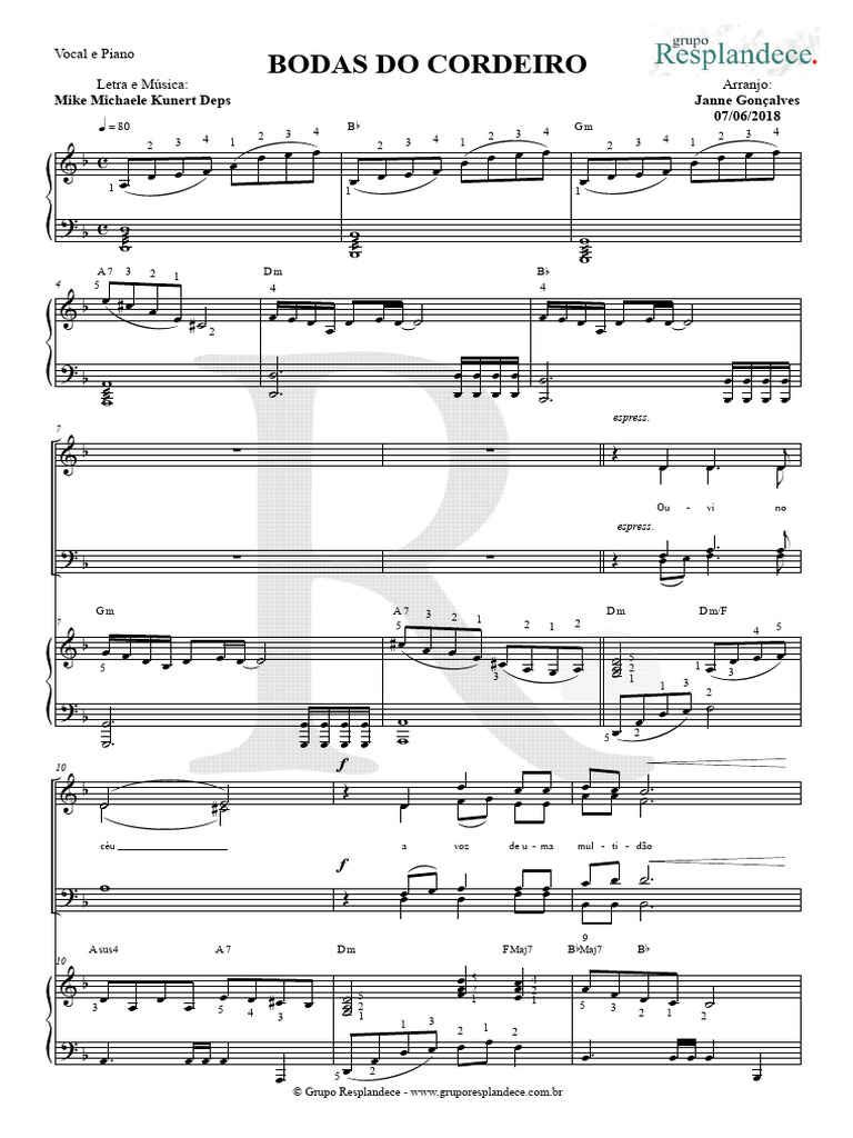 Partitura de Bodas do Cordeiro | PDF | Técnicas musicais