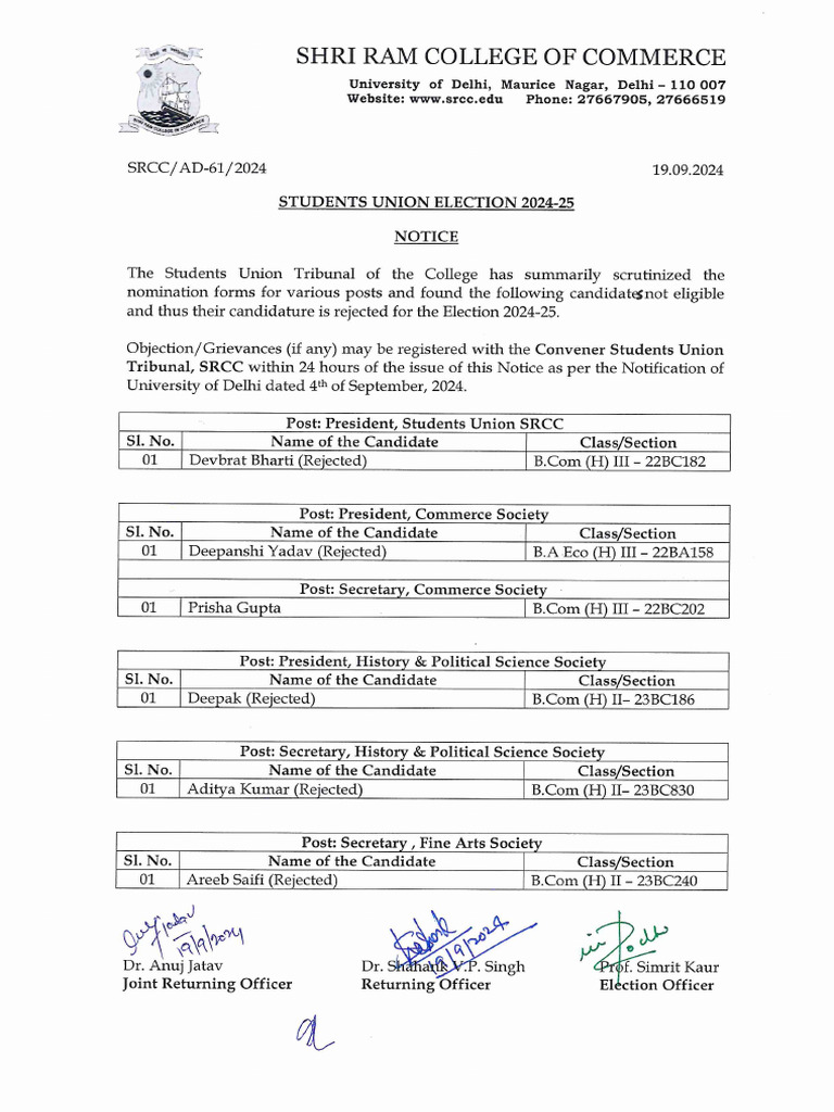 Students Union Election 202425 Listof Provisionally Ineligible ...
