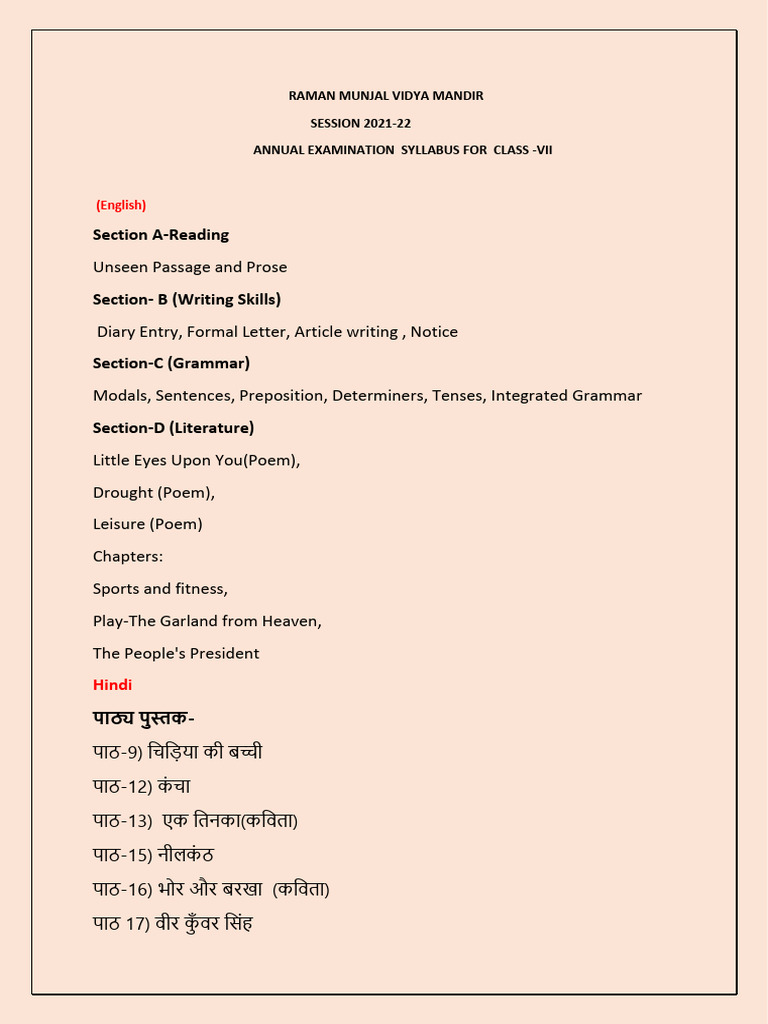 Class - Vii Annual Syllabus | PDF