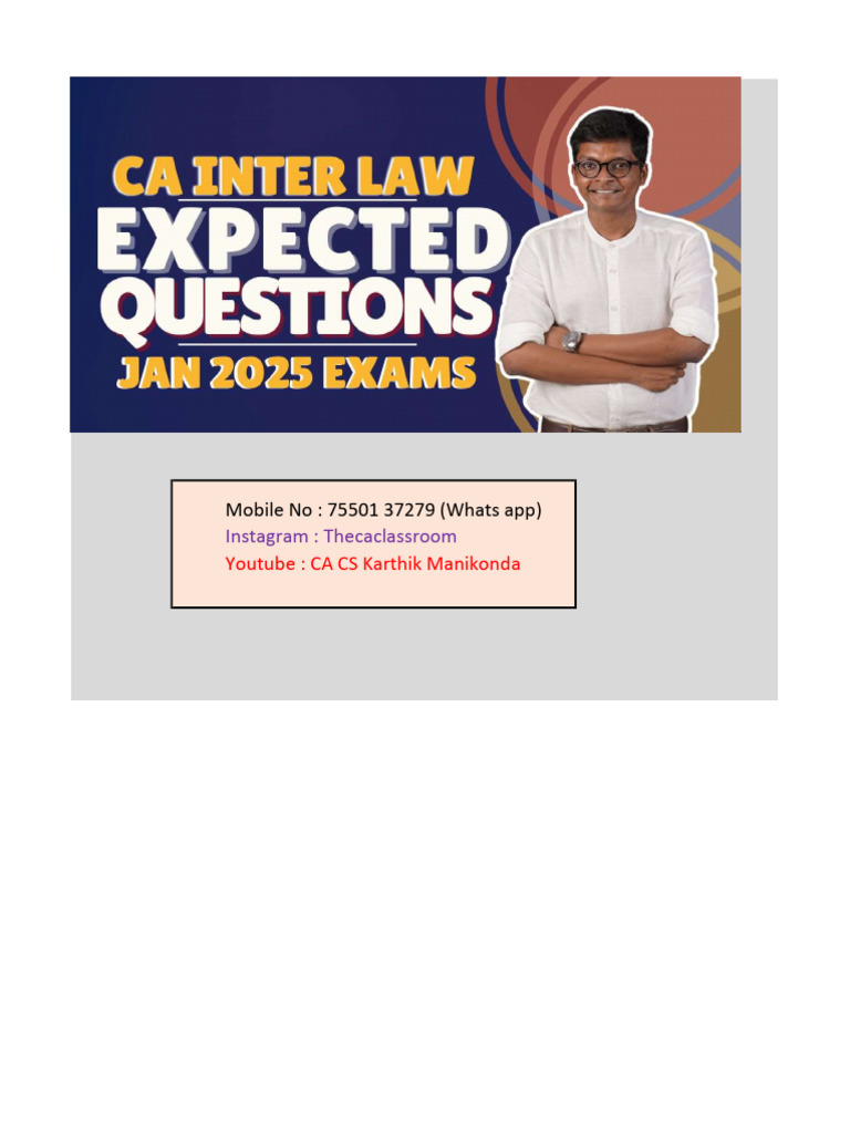 CA Inter Law Topics for Jan 2025 Exams | PDF | Limited Liability ...