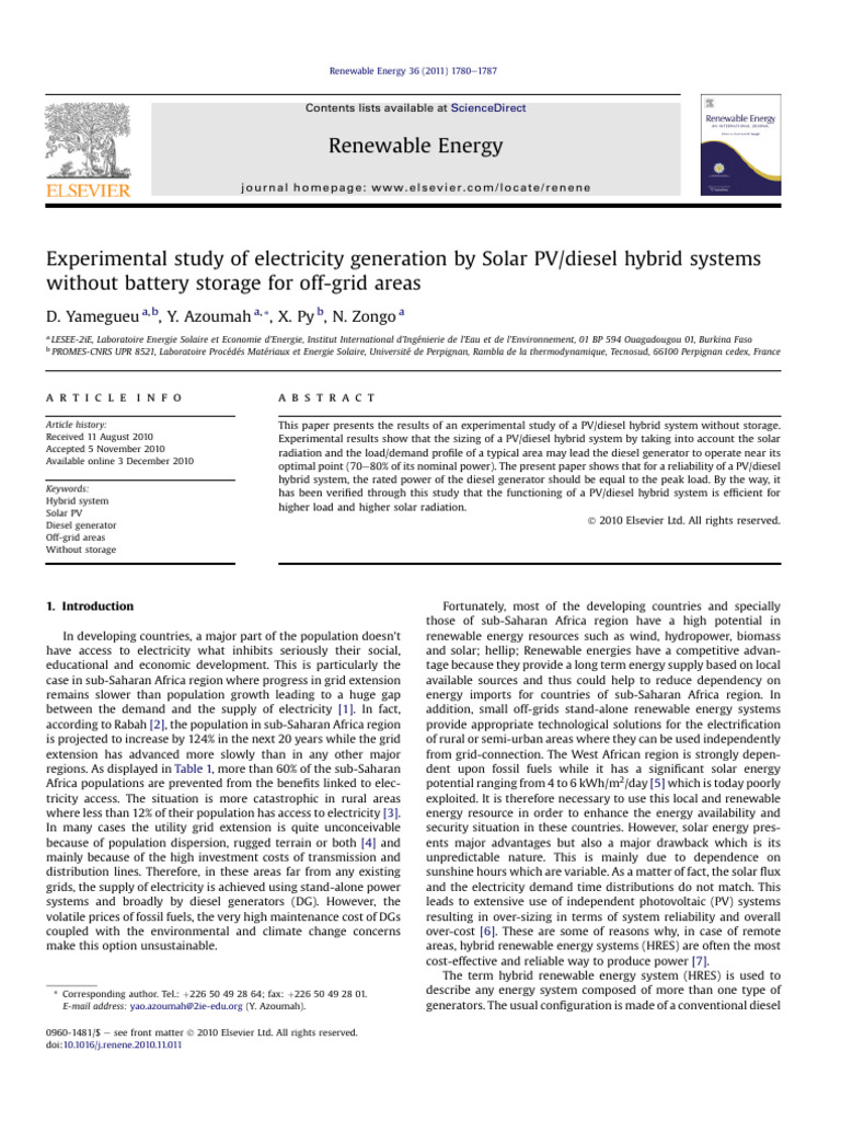 Experimental Study of Electricity Generation by Solar PV - Diesles ...