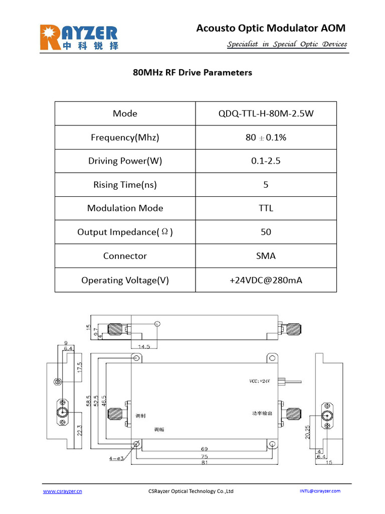 80MHz Acousto-Optic Modulator Specs | PDF