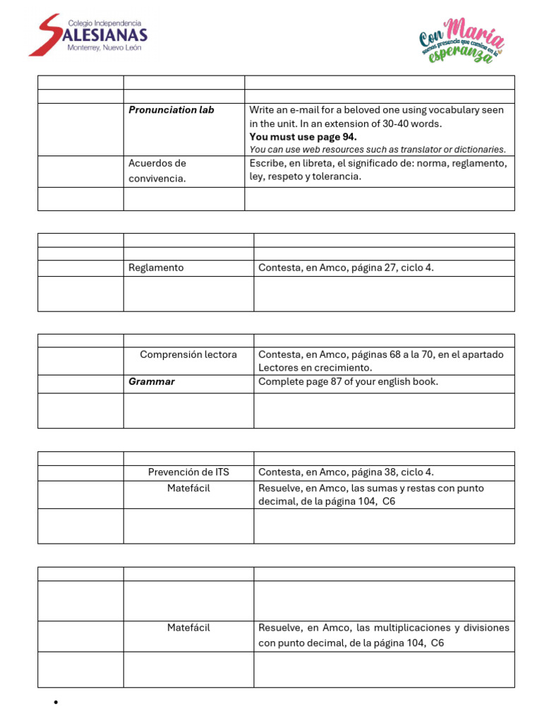 6° Tareas Sem Del 2 Al 6 de Diciembre Del 2024. | PDF | Escritura | Aprendizaje