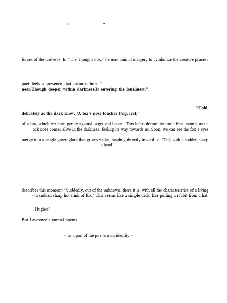 Animal Imagery in "The Thought Fox" | PDF