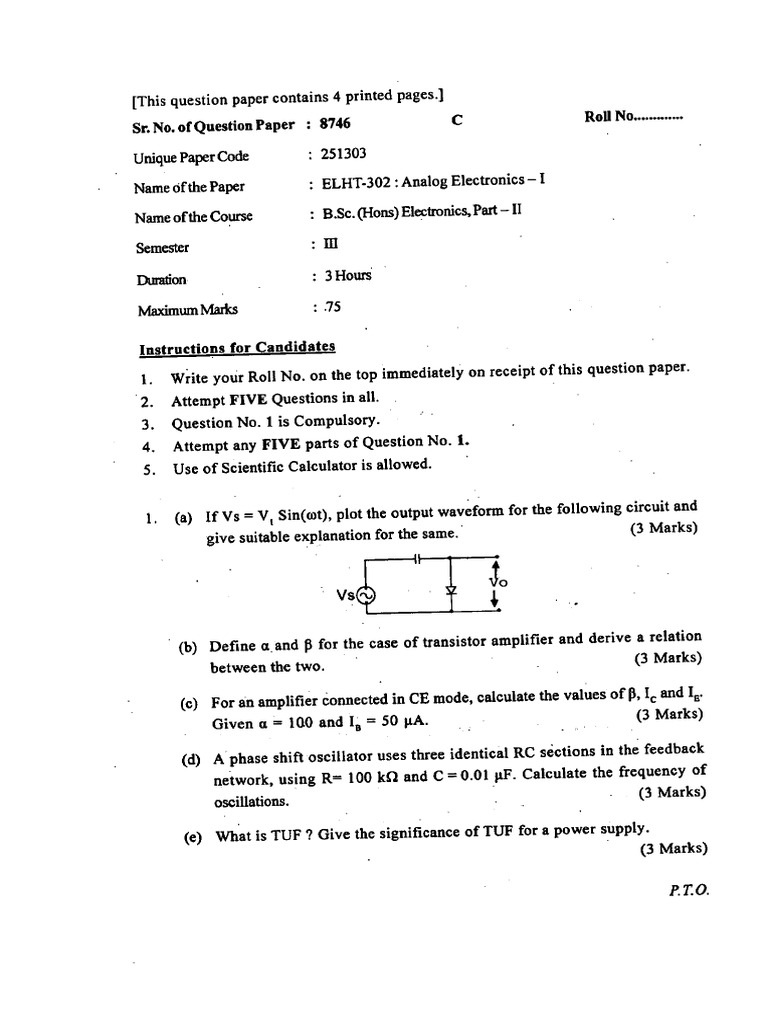 BSC (Hons) Electronics Part II Analog Electronics-I | PDF