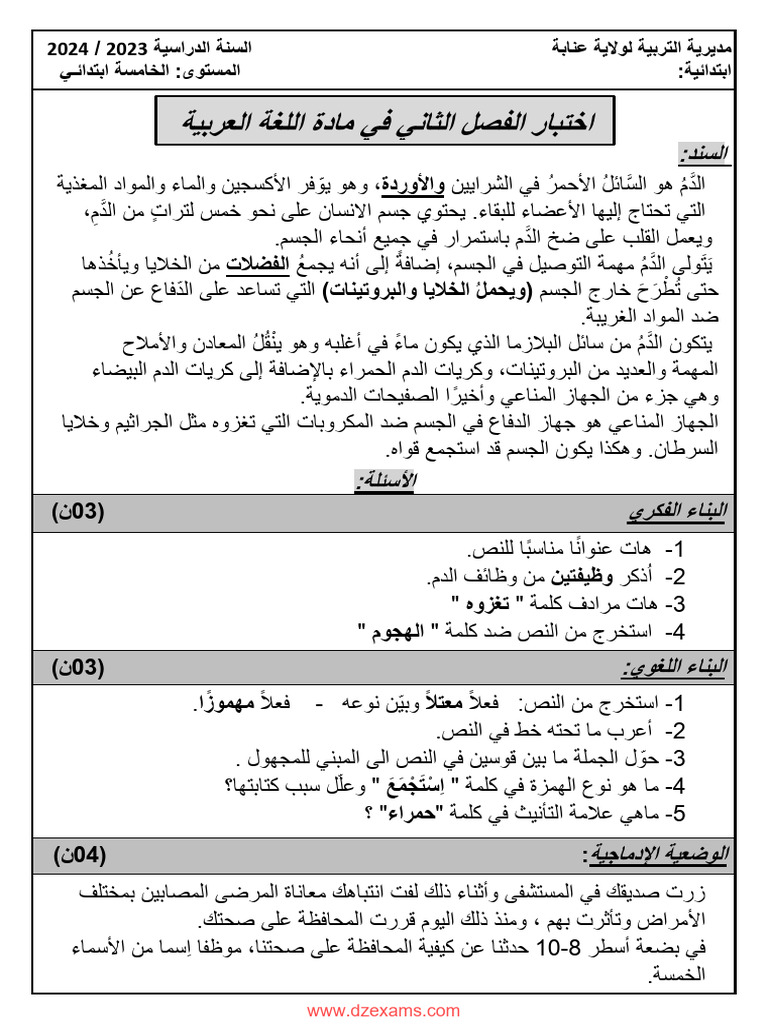 Dzexams 5ap Arabe 171926 | PDF