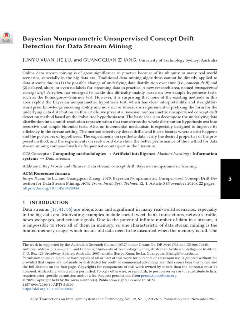 Bayesian Nonparametric Unsupervised Concept Drift Detection for Data Stream Mining | PDF ...