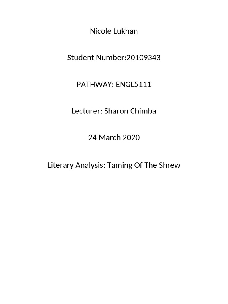 Taming of The Shrew English Assignment | PDF | The Taming Of The Shrew
