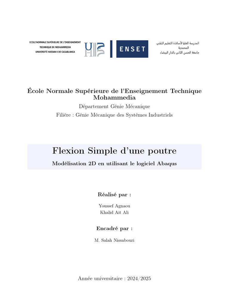 Étude de La Flexion Simple D'une Poutre: Comparaison Entre Solution Analytique Et Numérique Avec ...