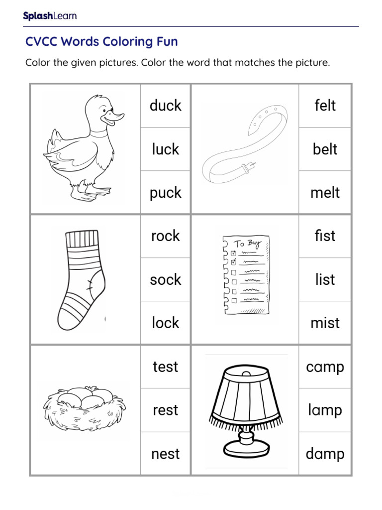 CVCC Words - Coloring Fun! Worksheet | PDF