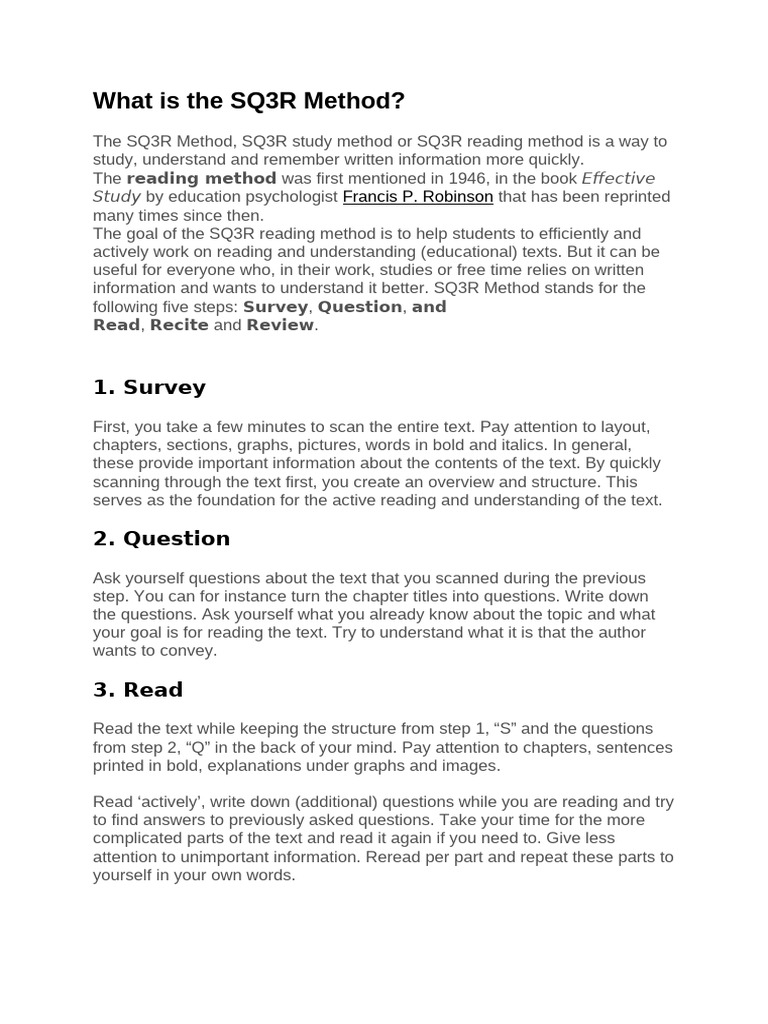 What is the SQ3R Method | PDF | Attention | Information