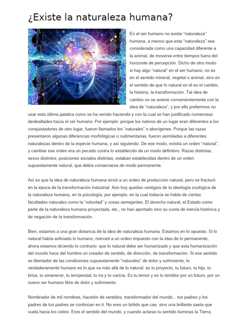 La naturaleza humana y su transformación | PDF | Naturaleza | La ...