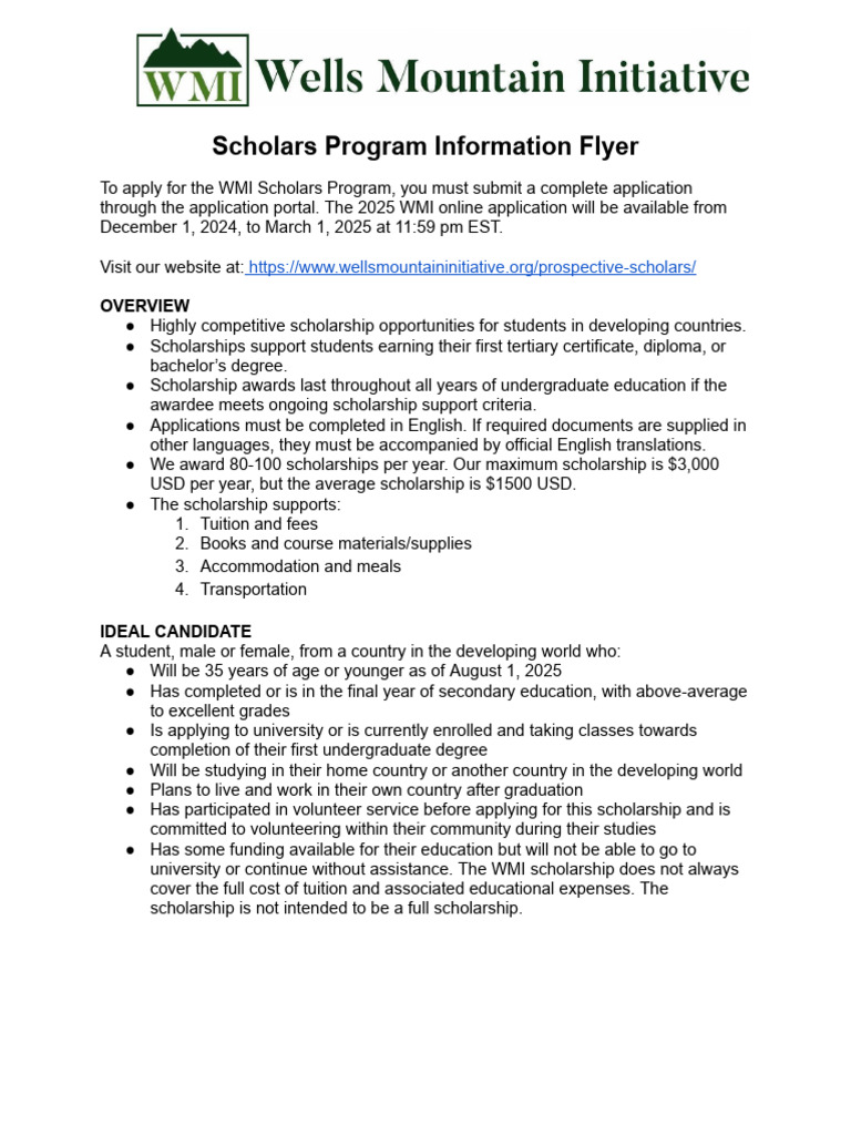 2025 WMI Scholars Program Information Flyer.docx | PDF | Undergraduate ...