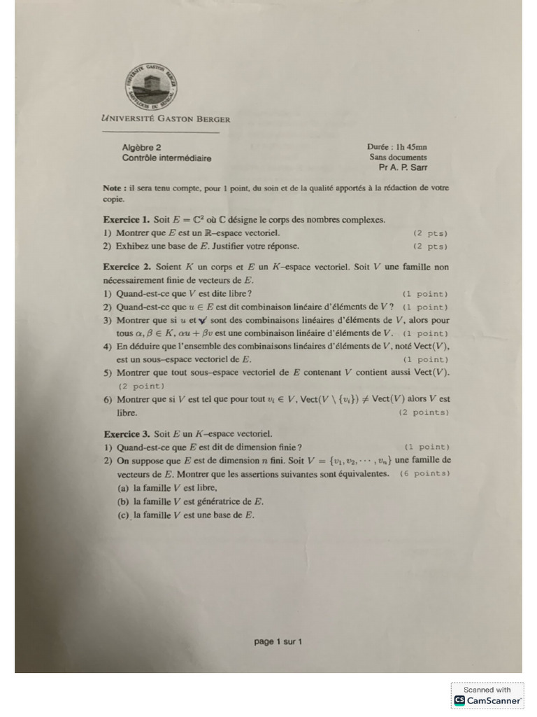 Correction algebre II 2022-2023-1 | PDF