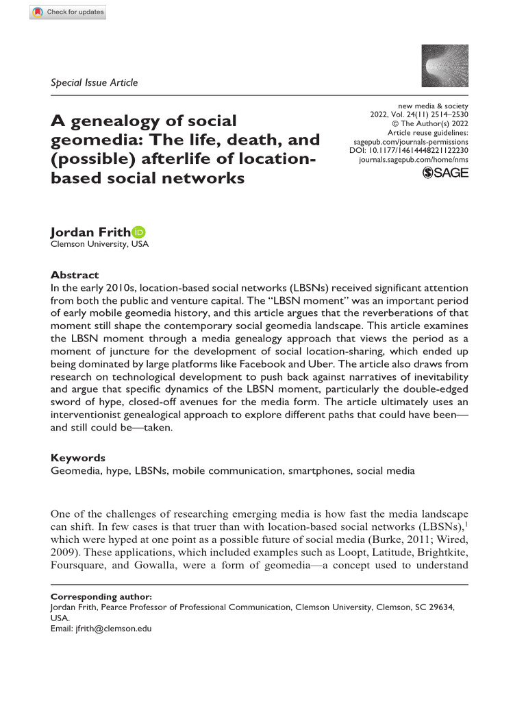 Frith 2022 A Genealogy of Social Geomedia The Life Death and (Possible) Afterlife of Location ...