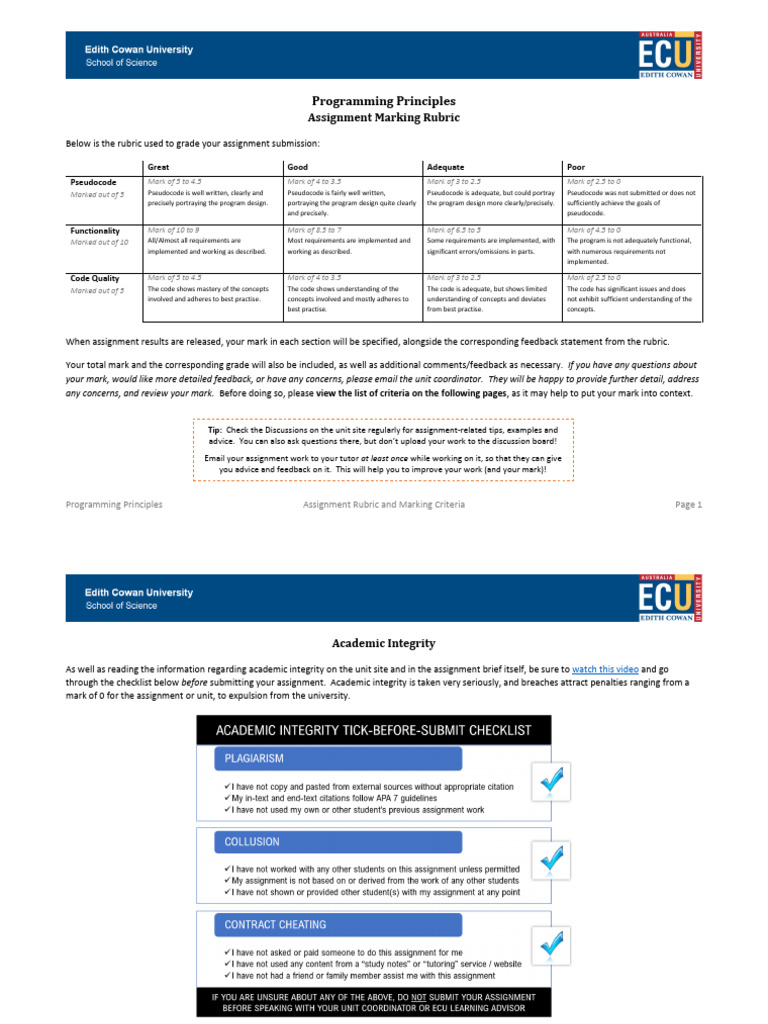 ProgPrinc_Assignment_Rubric_and_Marking_Criteria | PDF | Control Flow | Data Type