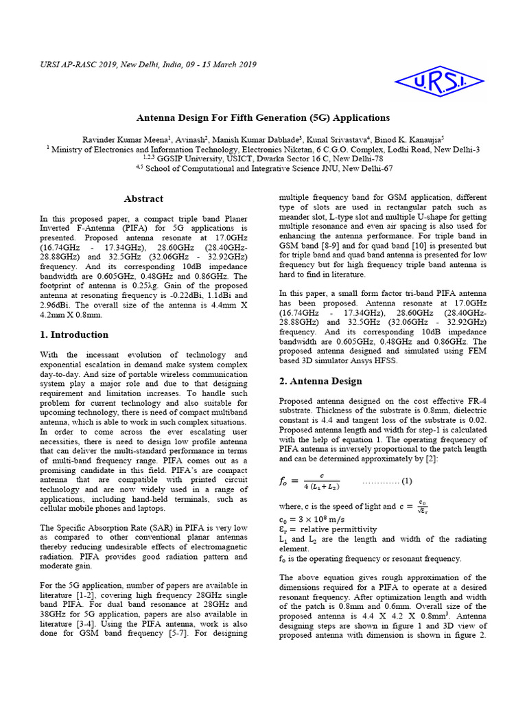 Avinash - Scopus - 2019 - Antenna Design For Fifth Generation (5G) Applications | PDF | Antenna ...