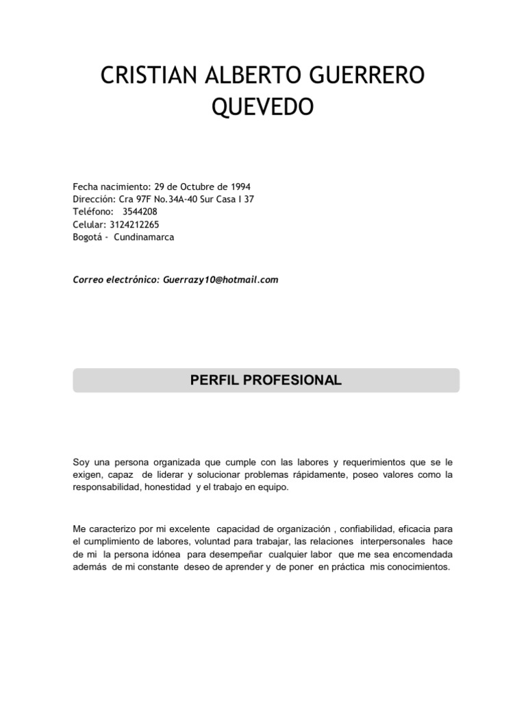 Hoja de Vida de Piti | PDF