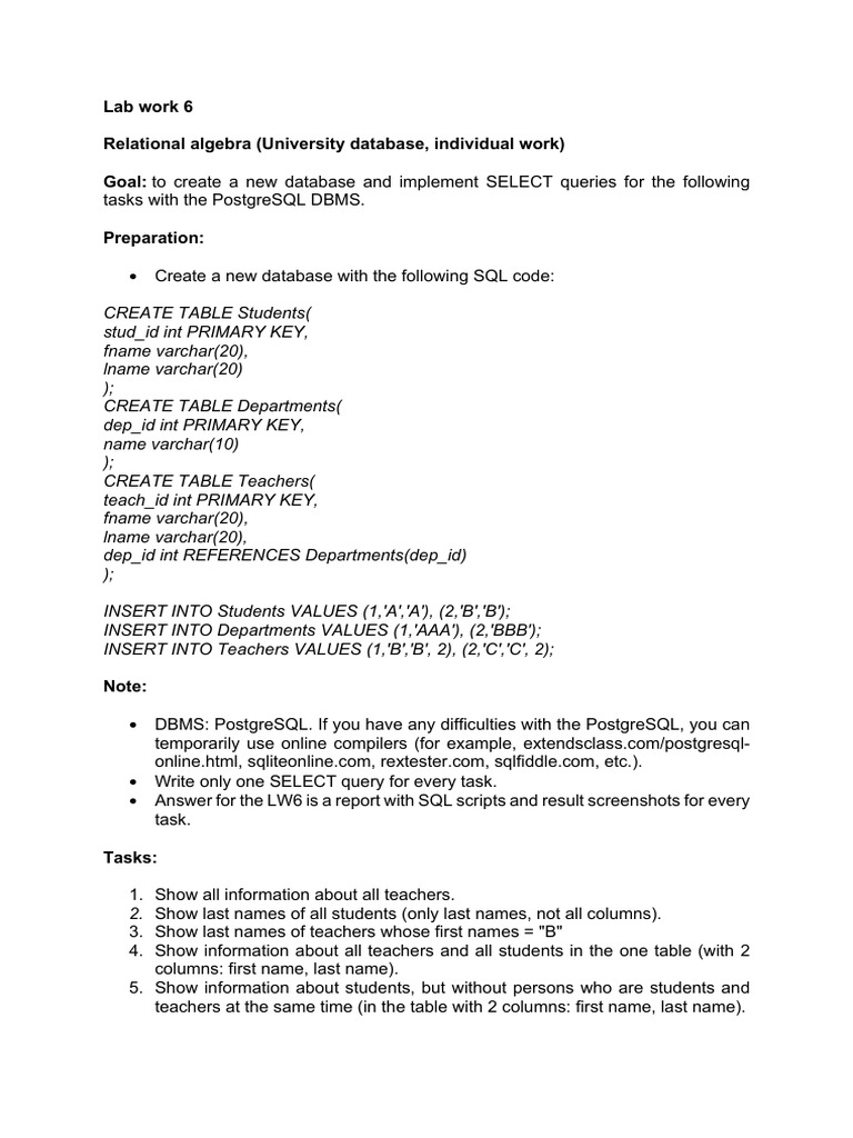 Lab work 6 (1) | PDF | Databases | Sql