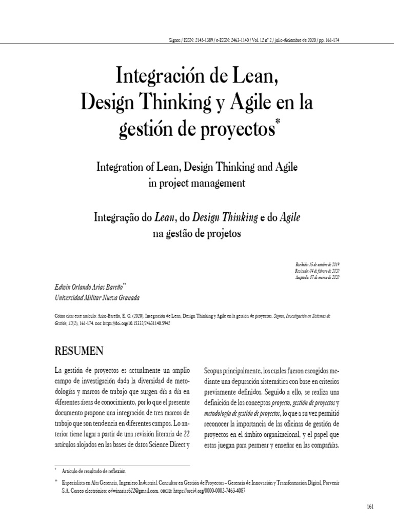 Integración de Lean, Design Thinking y Agile en La Gestión de Proyectos | PDF | Gestión de ...