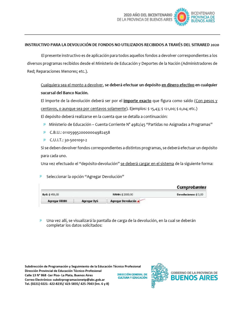 Instructivo Devolución Sitrared | PDF | Dinero | Bancos