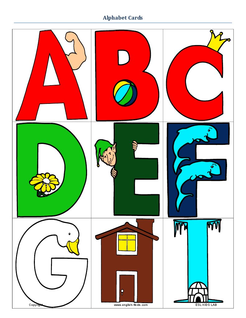 Alphabet Cards: Esl Kids Lab | PDF