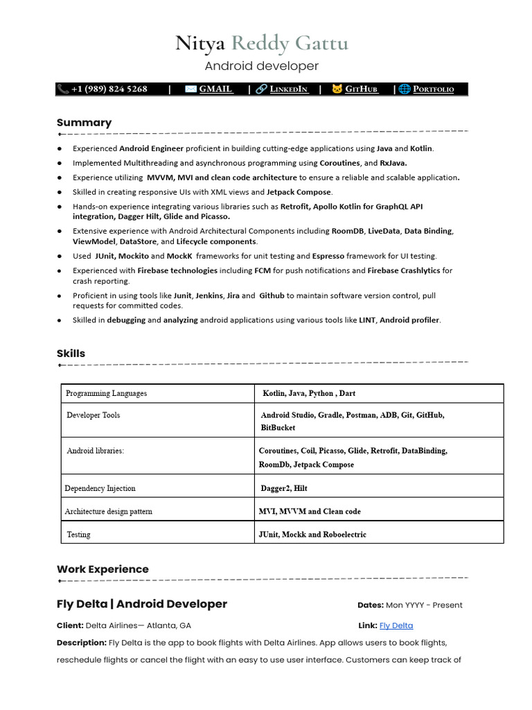 Nitya Resume | PDF | Android (Operating System) | Data
