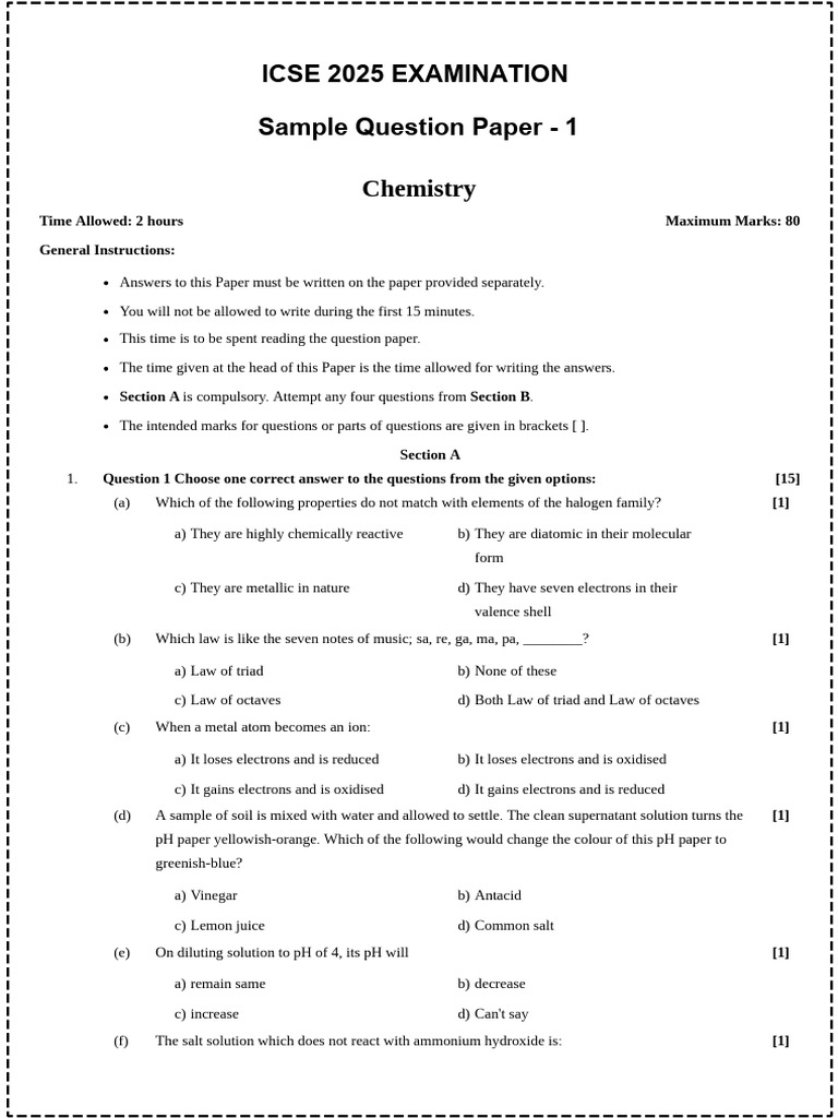 Chemistry Sample Paper | PDF | Hydroxide | Chemical Compounds