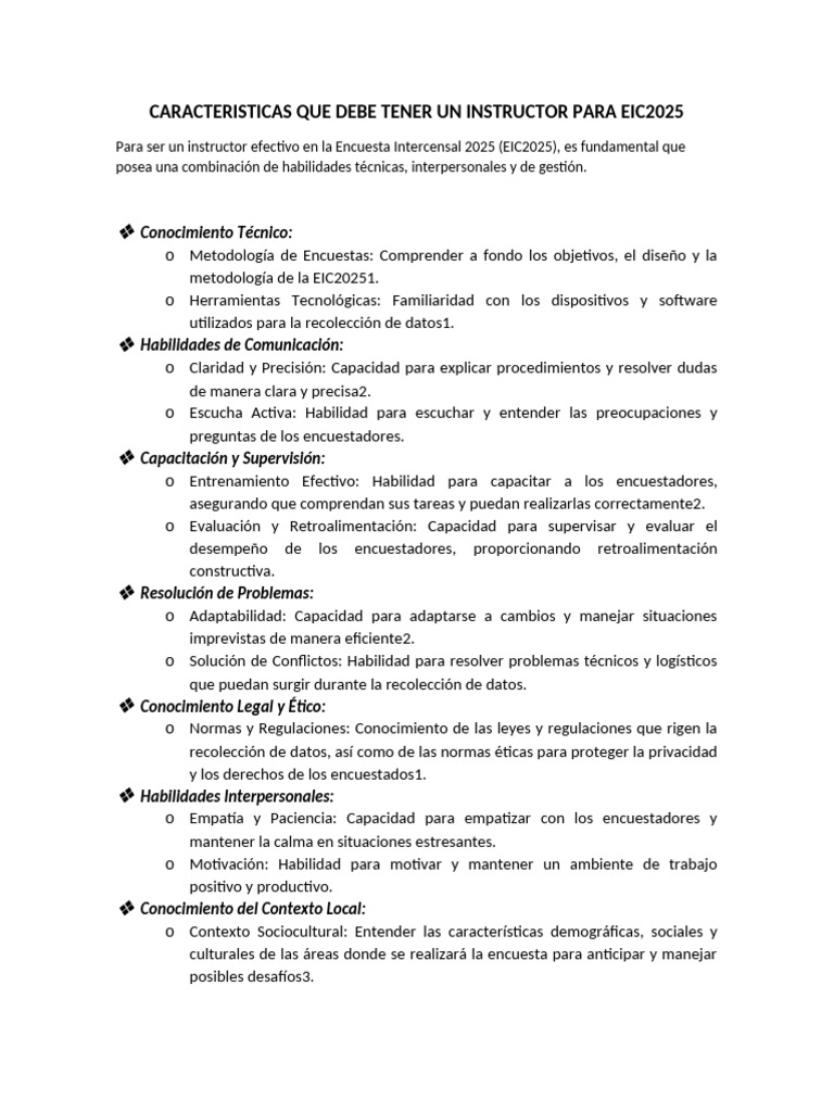 Caracteristicas Que Debe Tener Un Instructor Para Eic2025 | PDF Caracteristicas Que Debe Tener Un Instructor Para Eic2025 | PDF