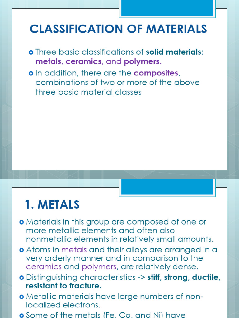Material Science I-Week 1-Classification of Materials | PDF | Ceramics ...