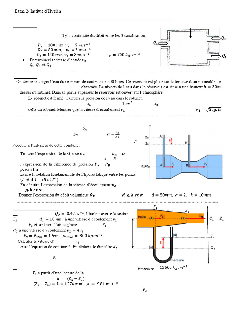 Dynamique des fluides : exercices pratiques | PDF | Robinet (plomberie ...