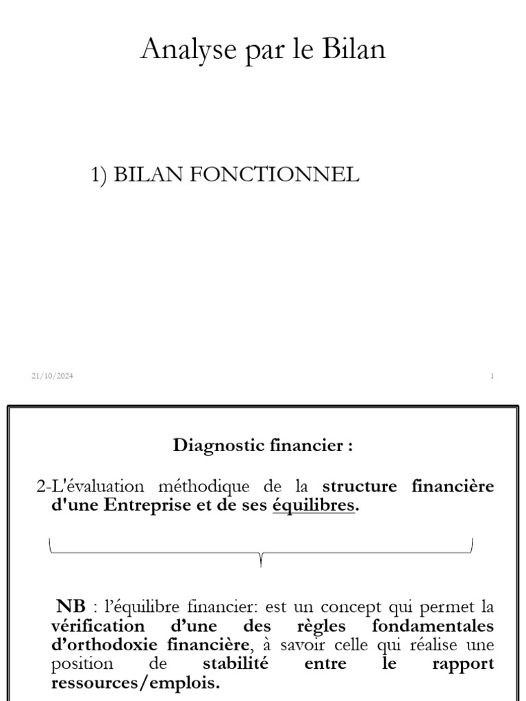 Analyse fonctionnelle du bilan d'entreprise | PDF | Bilan comptable ...