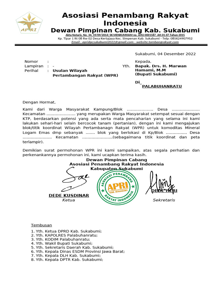 Surat Usulan WPR | PDF