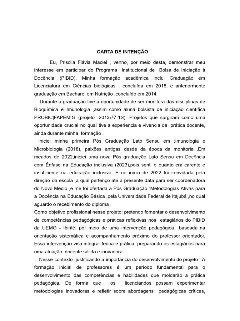 Anexo IV Modelo de Carta de Intenção (1) (1) (1) | PDF | Pedagogia