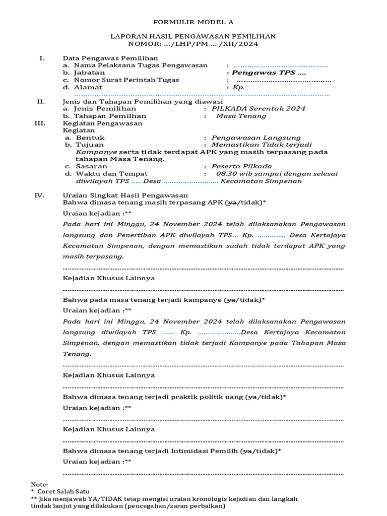 FORM A PTPS Masa Tenang PTPS KERTAJAYA | PDF