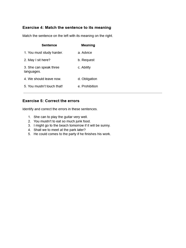 Exercise 4 - Match The Sentence To Its Meaning | PDF