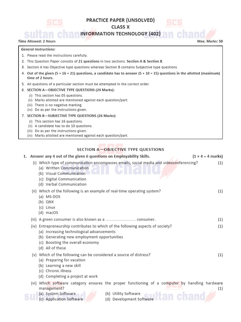 Class 10 IT Sample Paper 2025-26 | PDF | Data Management | Computing