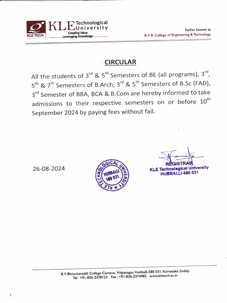 Fee Circular 26 August 2024 | PDF