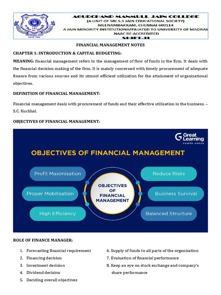 Financial Management Notes | PDF | Dividend | Capital Structure