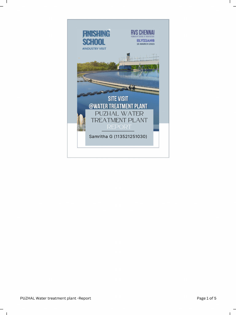 PUZHAL Water Treatment Plant - Report | PDF