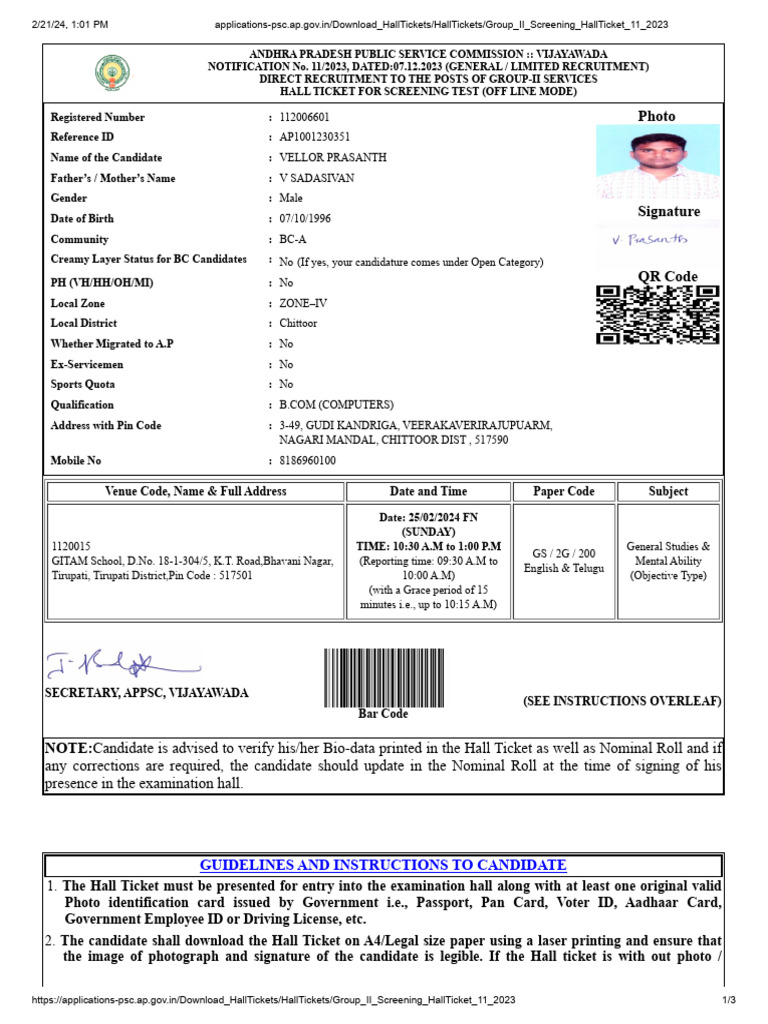 Applications PSC Ap Gov in Download HallTickets HallTickets Group | PDF ...