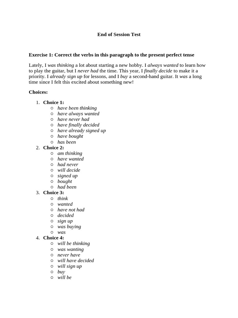 End of Session Test | PDF