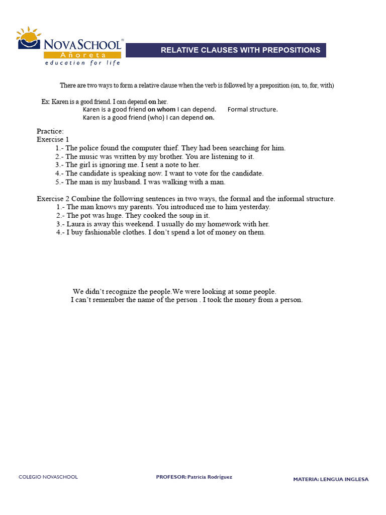 Relative Clauses With Prepositions | PDF