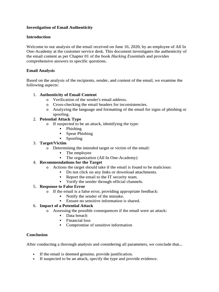 Email Authenticity Investigation Report | PDF