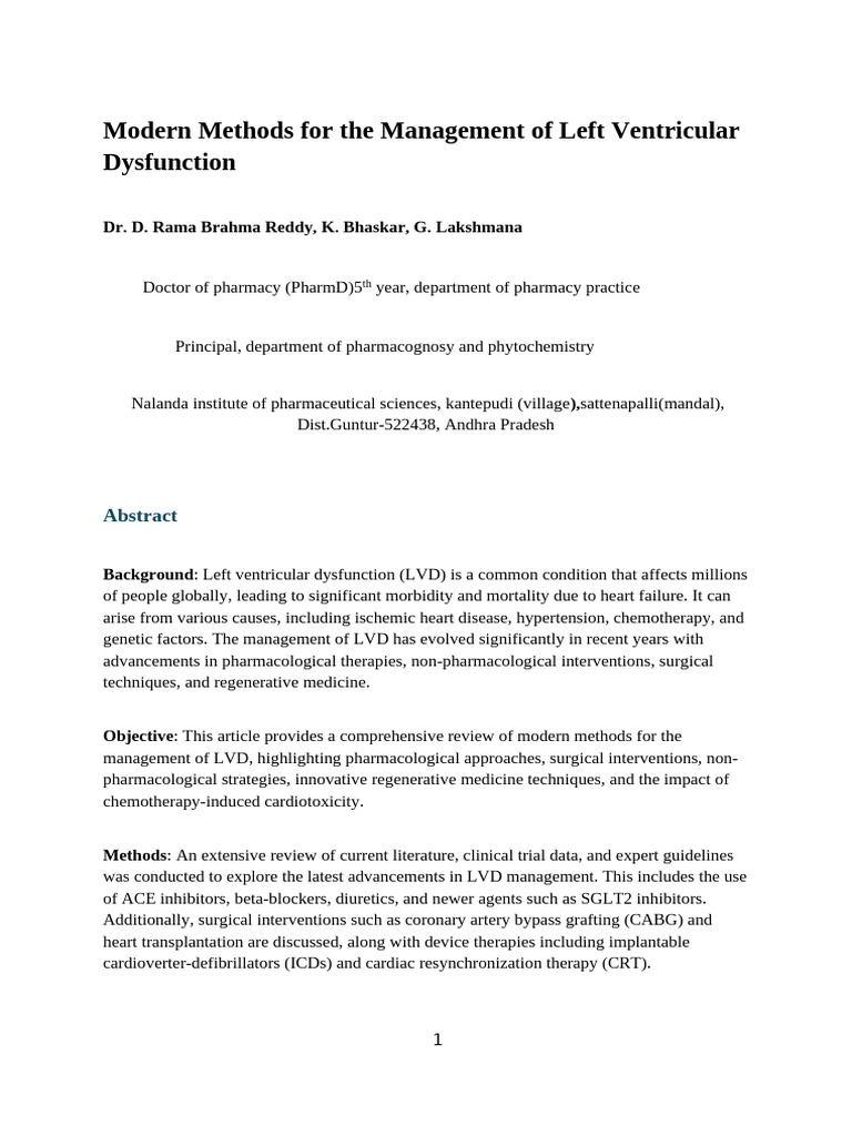 Modern Methods For Methods For LV Dysfunction | PDF | Heart Failure ...
