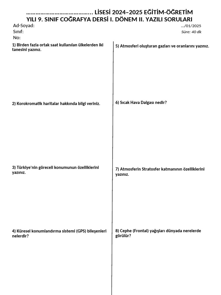 cografya-9-sinif-1-donem-2-yazili-2024-2025 | PDF
