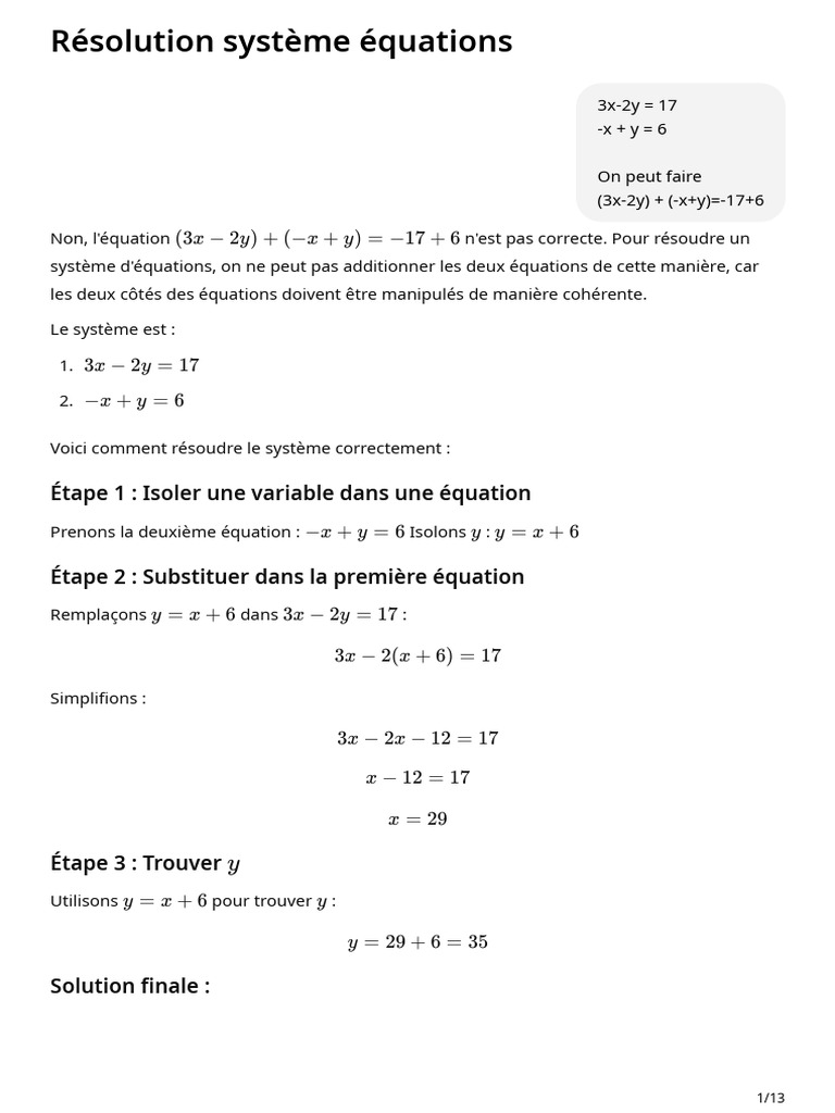 Résolution de systèmes d'équations | PDF | Arithmétique | Analyse complexe