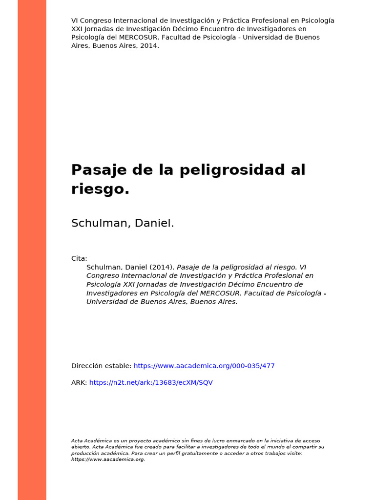Schulman, Daniel (2014) - Pasaje de La Peligrosidad Al Riesgo | PDF | Criminología | Riesgo