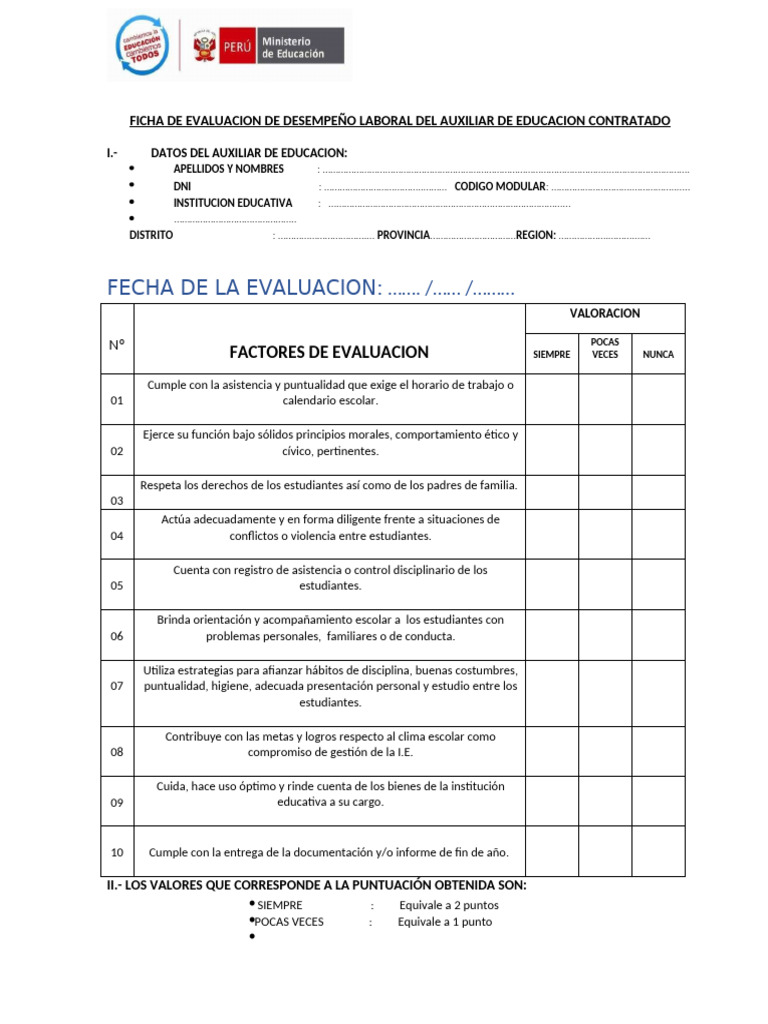 Ficha de Evaluacion de Desempeno Laboral | PDF