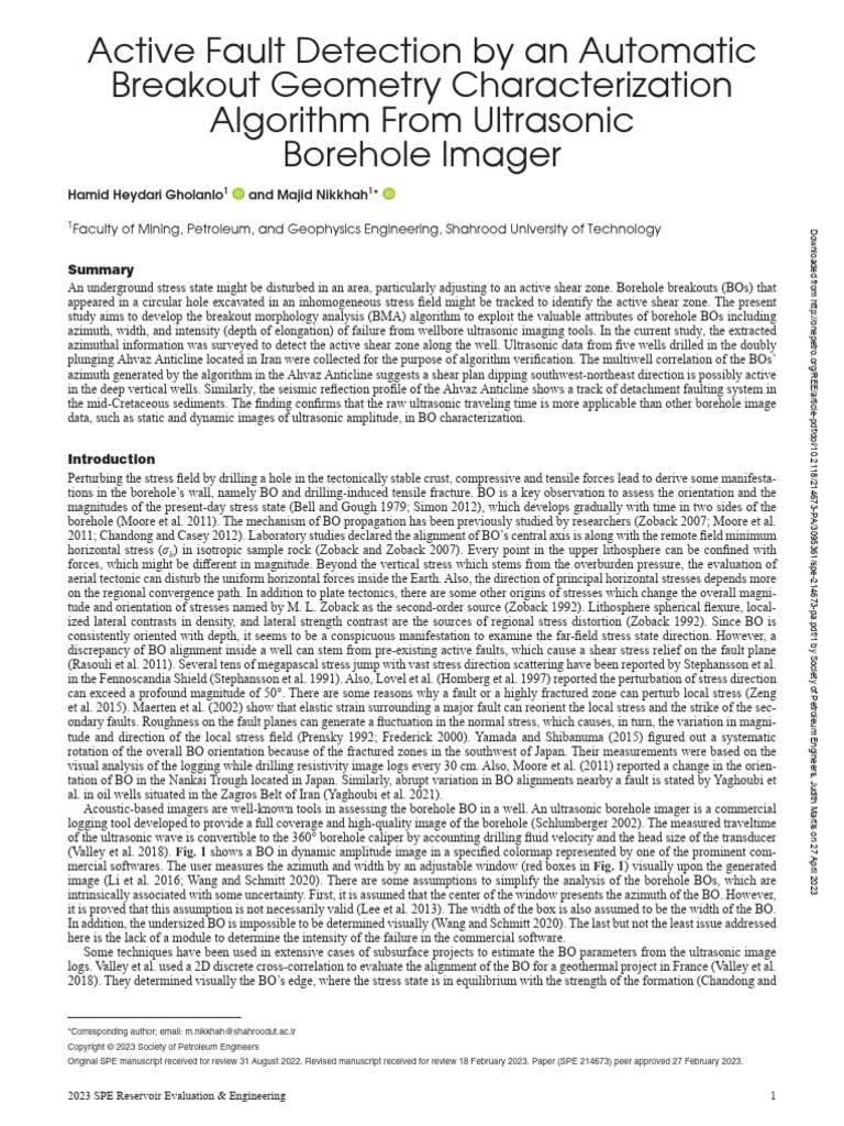 Active Fault Detection By An Automatic Breakout Geometry Characterization Algorithm From